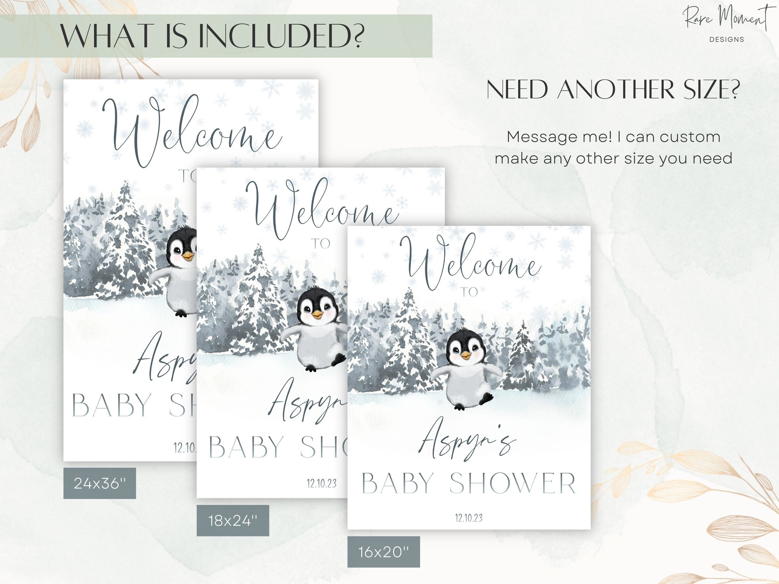 Penguin Baby Shower Welcome Sign Template Winter Baby Shower - Etsy