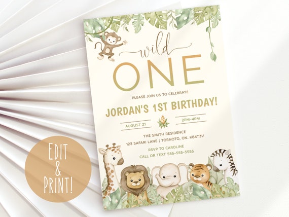 Safari 1st Birthday Invitation Template Editable Wild One | Etsy