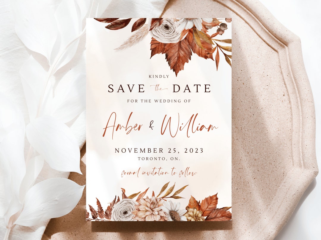 Terracotta Wedding Save the Date Template, Rustic Fall Save Our Date Wedding Announcement ...