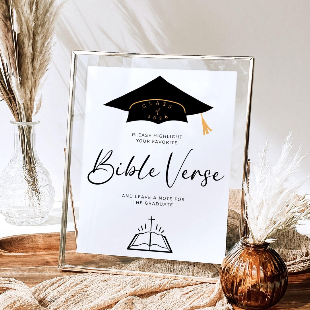 Graduation Bible Verse Sign, Bible Guestbook Sign, Printable Grad Party ...