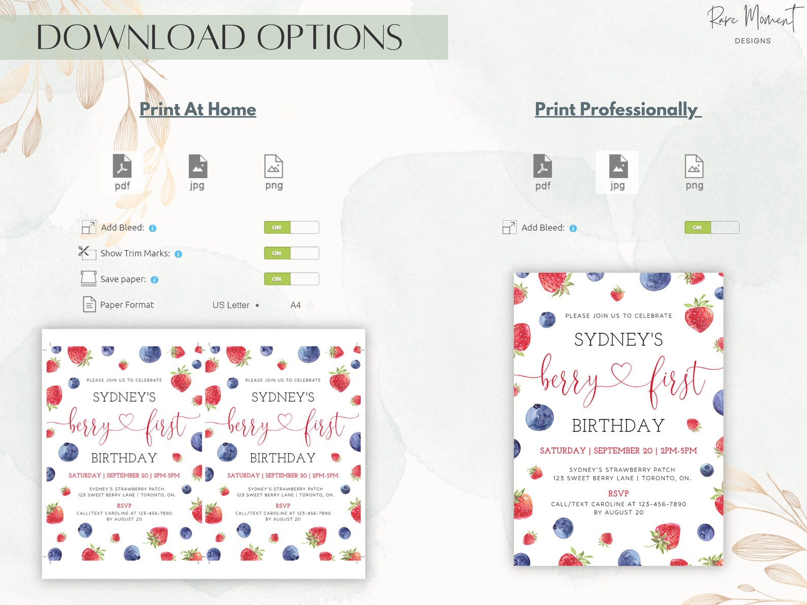 Berry First Birthday Invitation Template, Editable Berry Birthday ...