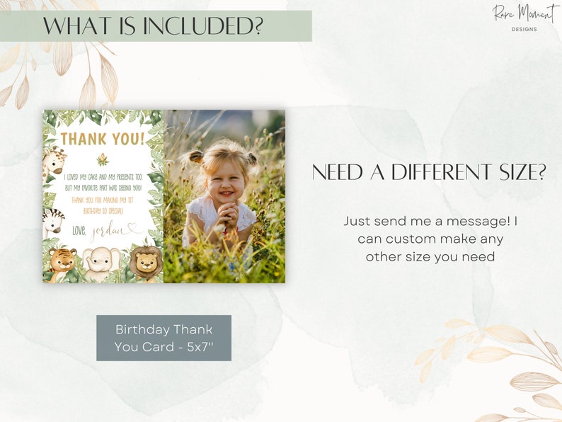 Safari Birthday Thank You Card Template Jungle Animals Thank - Etsy