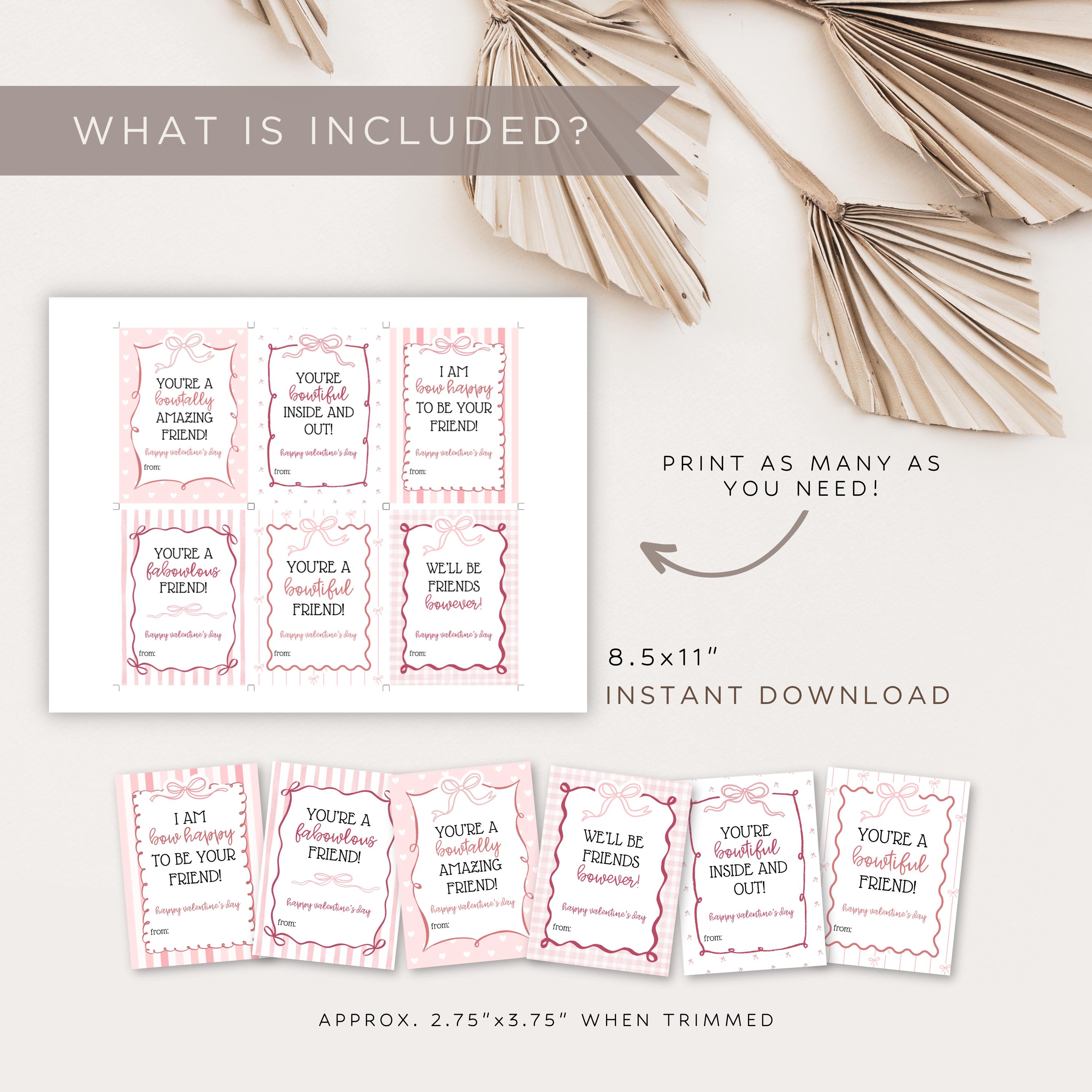 Printable Bow Valentine's Day Cards, Pink Classroom Valentine Exchange ...