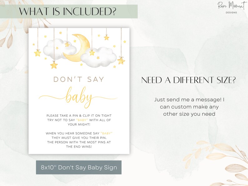 Moon and Stars Baby Shower Don't Say Baby Sign Template, Printable ...