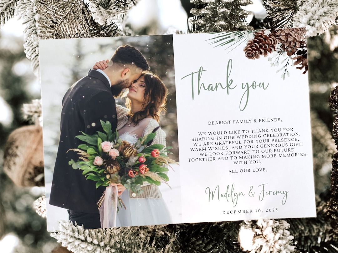 Winter Wedding Thank You Card, Christmas Wedding Thank You Cards With ...