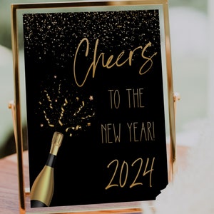 New Years Eve Party Sign Template, New Years Custom Sign, Black & Gold ...