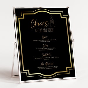 New Years Eve Party Bar Menu Sign, New Years Editable Bar Sign, 2025 ...