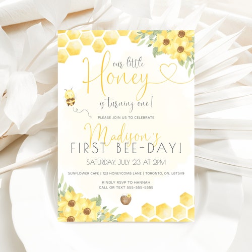 Editable First Bee Birthday Invitation First Bee Day Party - Etsy Australia