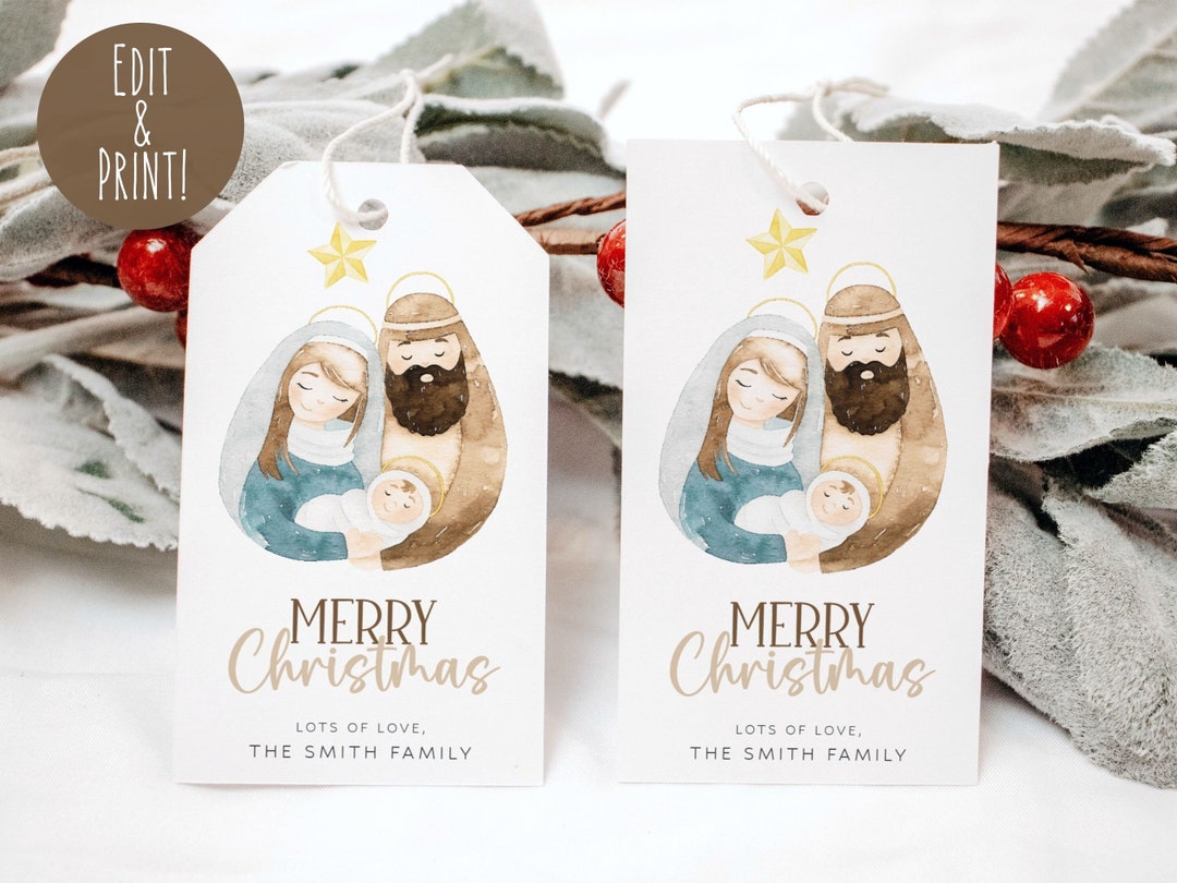 Nativity Gift Tag Template, Editable Christmas Tag Template, Nativity ...