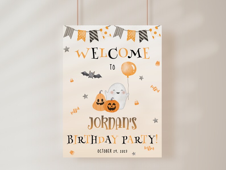 Our Little Boo is Turning Two Welcome Sign Template, ANY AGE Birthday ...