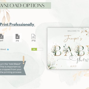 Greenery Baby Shower Welcome Sign, Printable Sage Green Baby Shower ...