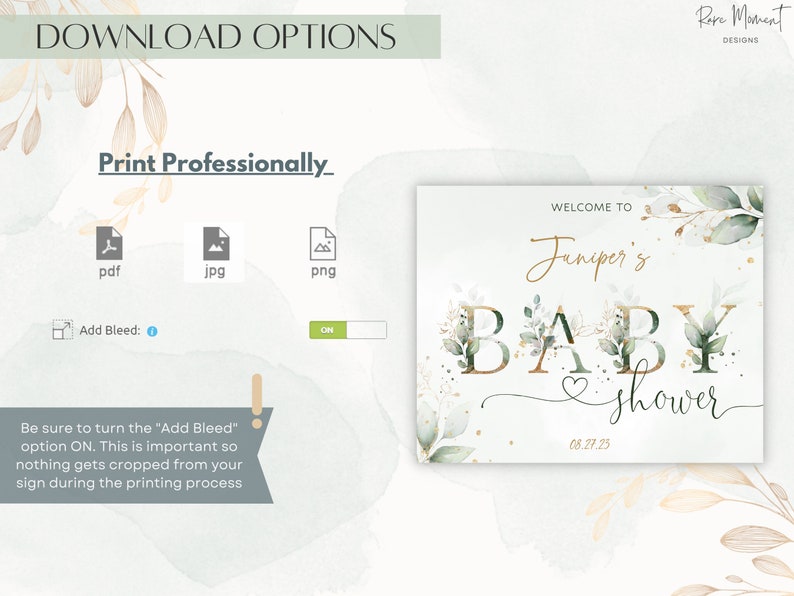 Greenery Baby Shower Welcome Sign, Printable Sage Green Baby Shower ...