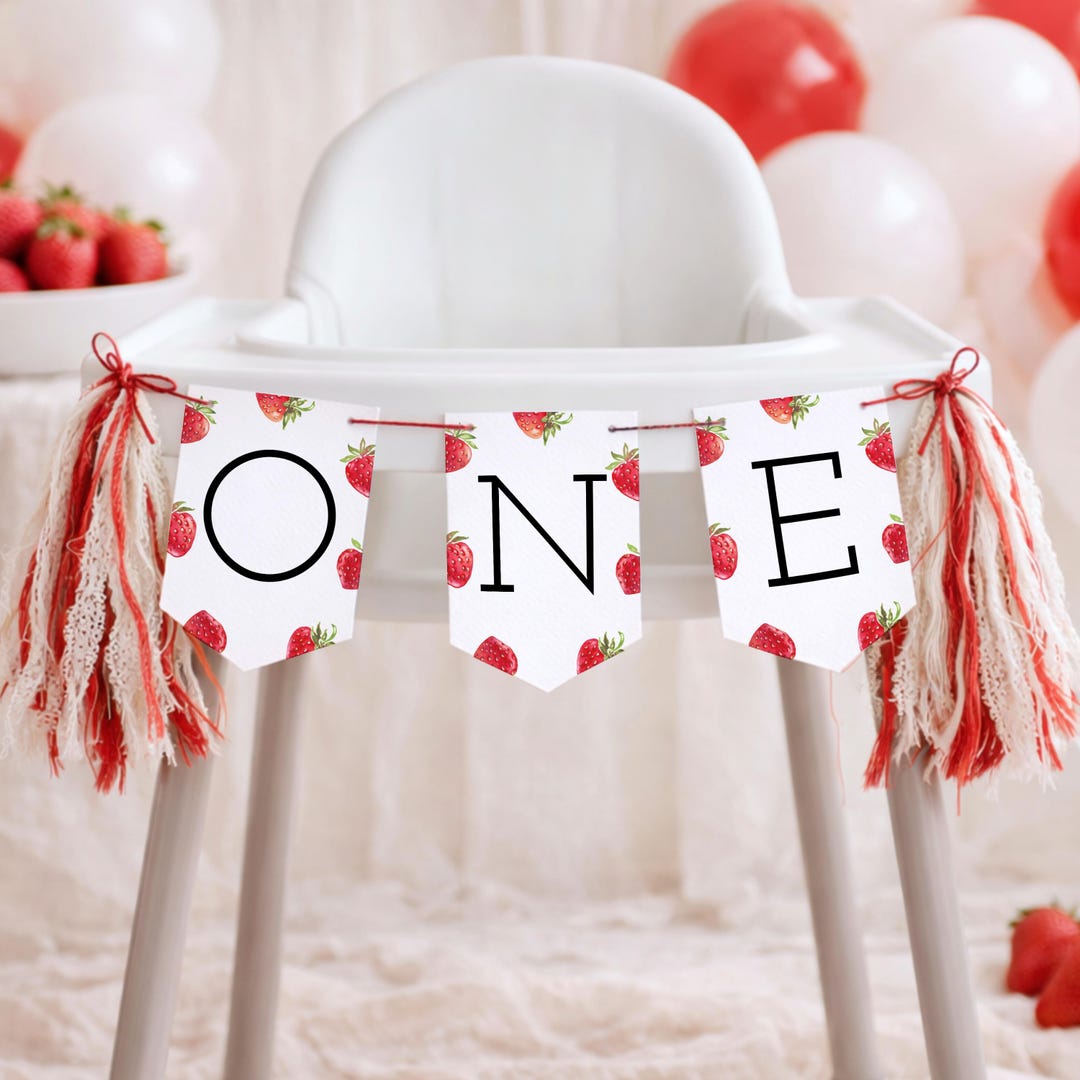 Berry First Birthday Highchair Banner, Strawberry Birthday O-N-E High ...