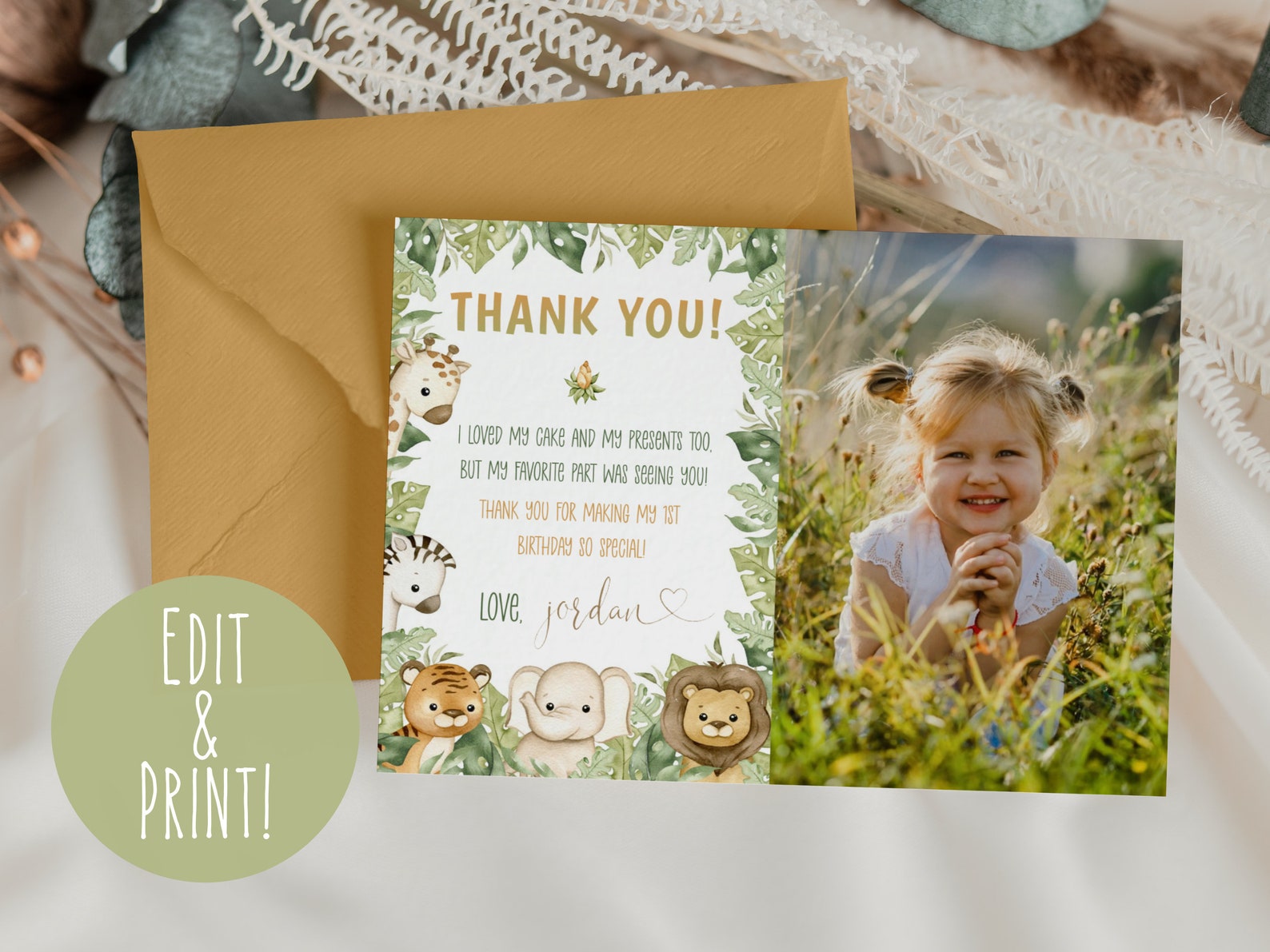 Safari Birthday Thank You Card Template Jungle Animals Thank - Etsy