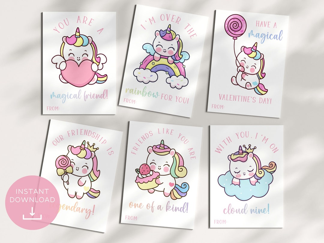 Unicorn Valentines for Kids, Valentine's Day Cards for Kids, Printable ...