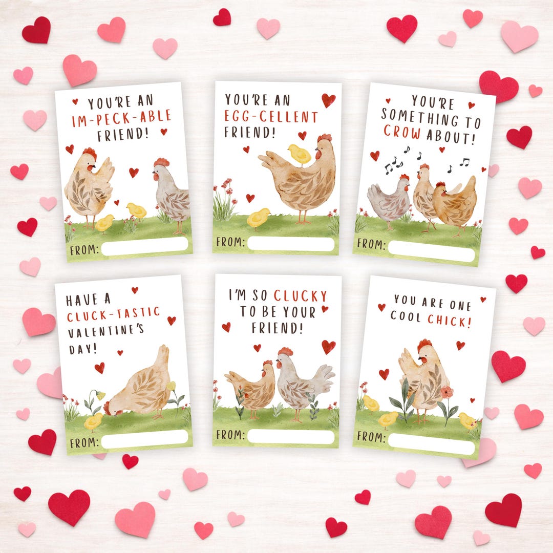 Printable Chicken Valentine's Day Cards, Kids Classroom Valentines ...