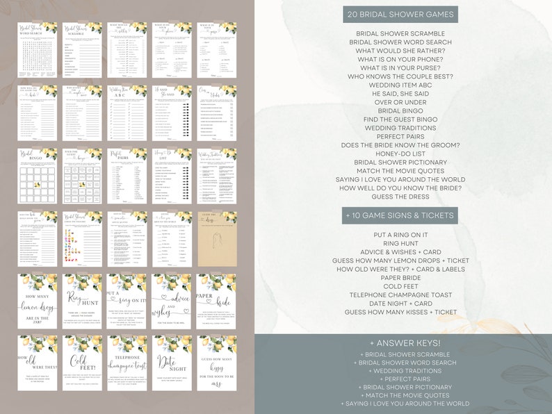 Lemon Bridal Shower Invitation Bundle Large Citrus Bridal - Etsy