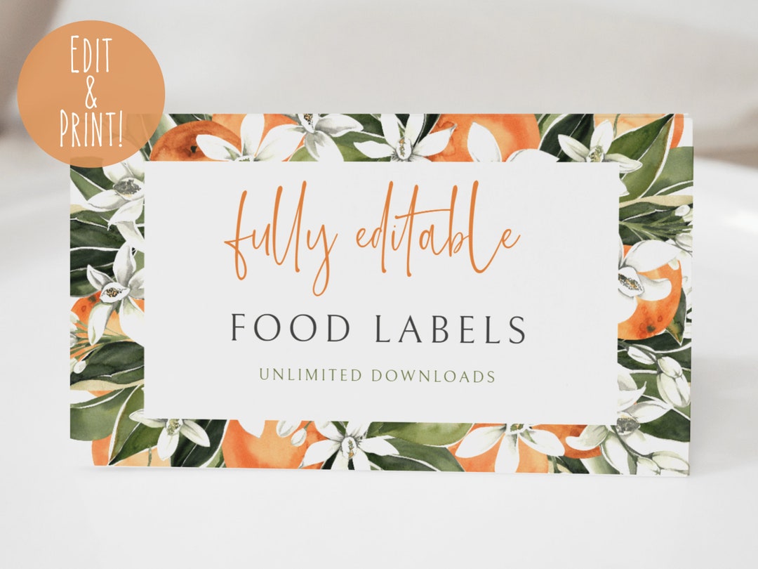 Little Cutie Baby Shower Food Labels, Printable Orange Tent Fold Labels ...
