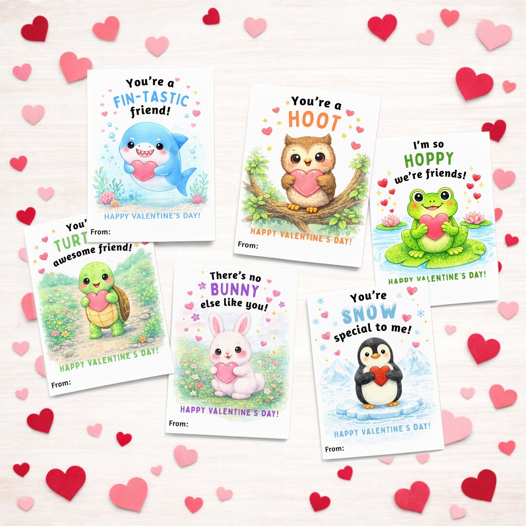 Printable Animal Valentines Day Cards, Classroom Valentine's Day Cards ...