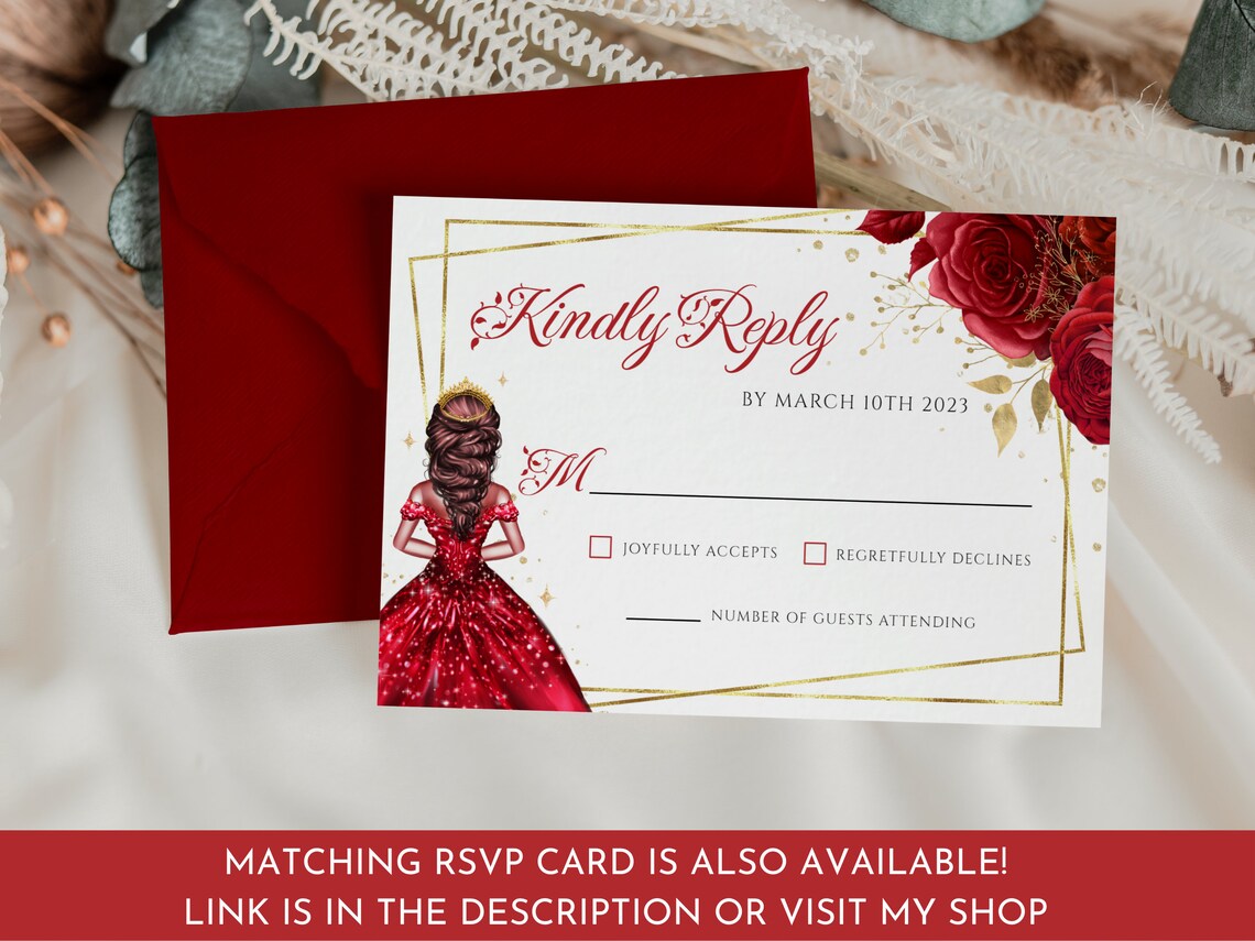 Quinceanera Invitation Template Editable Red Quinceanera - Etsy