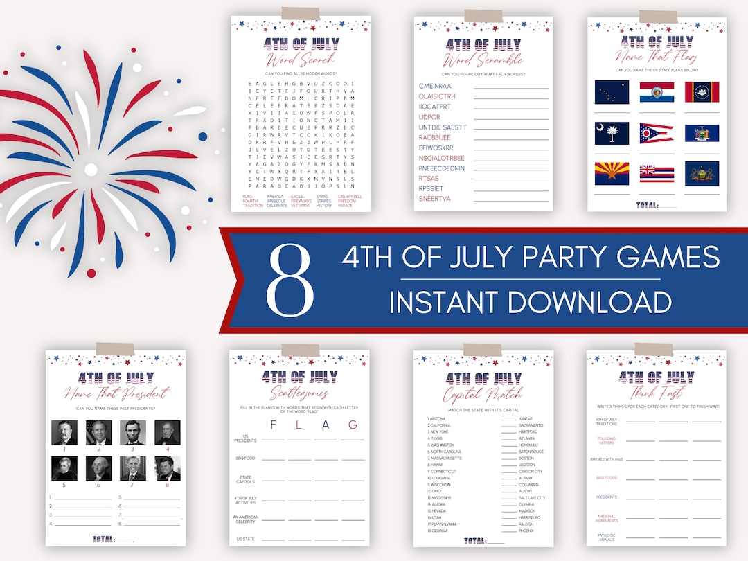 4th of July Games, Patriotic Games Pack, Printable USA Games Bundle ...