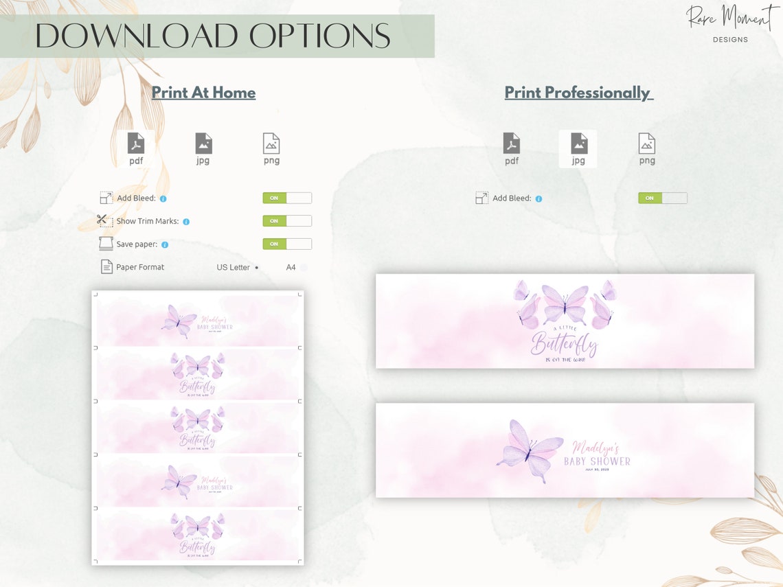 Butterfly Baby Shower Water Bottle Labels Template, Girl Baby Shower ...