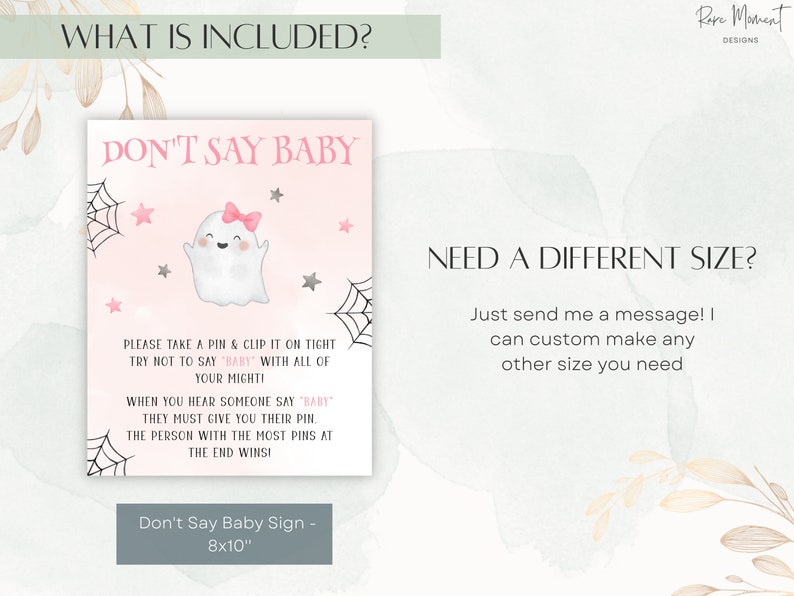 Pink Little Boo Baby Shower Don't Say Sign Template, Halloween Dont Say ...