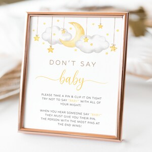 Moon and Stars Baby Shower Don't Say Baby Sign Template, Printable ...