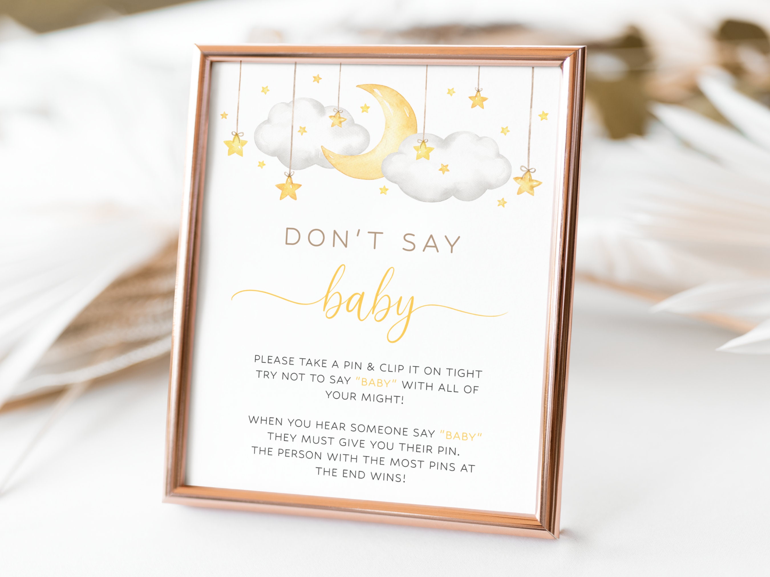 Moon and Stars Baby Shower Don't Say Baby Sign Template, Printable ...