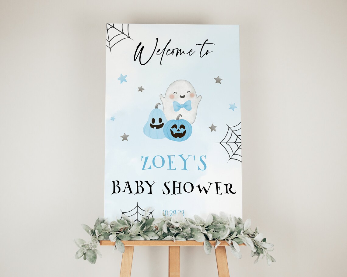 A Little Boo is Almost Due Baby Shower Welcome Sign Template - Etsy