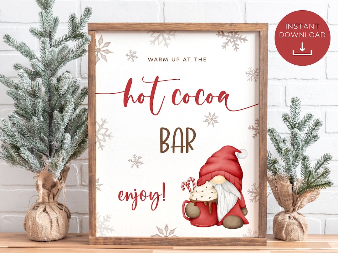 Hot Cocoa Bar Sign, Printable Hot Cocoa Bar Table Signs, Gnome Hot ...