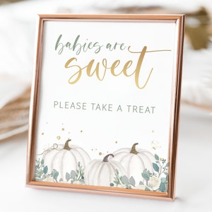 Pumpkin Baby Shower Signs, Fall Baby Shower Table Sign Template, White ...