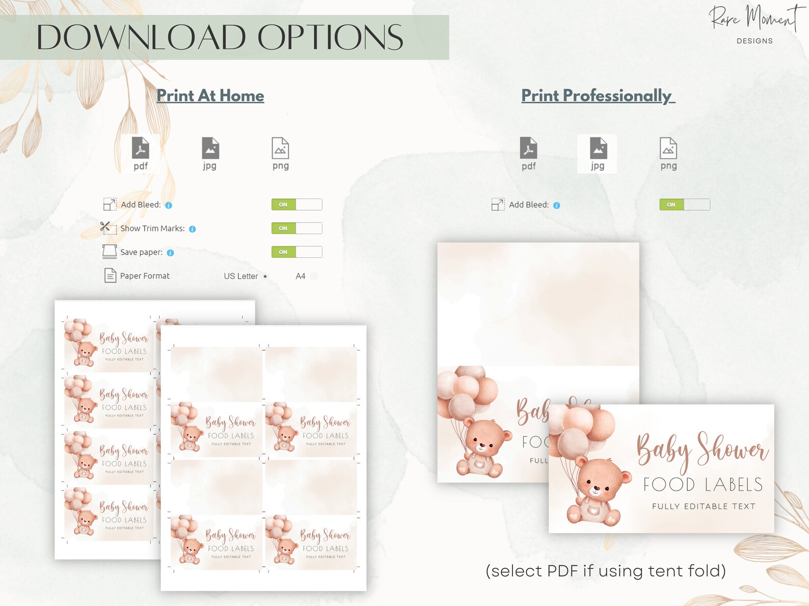 Teddy Bear Baby Shower Food Labels Template, Bear Baby Shower Editable ...