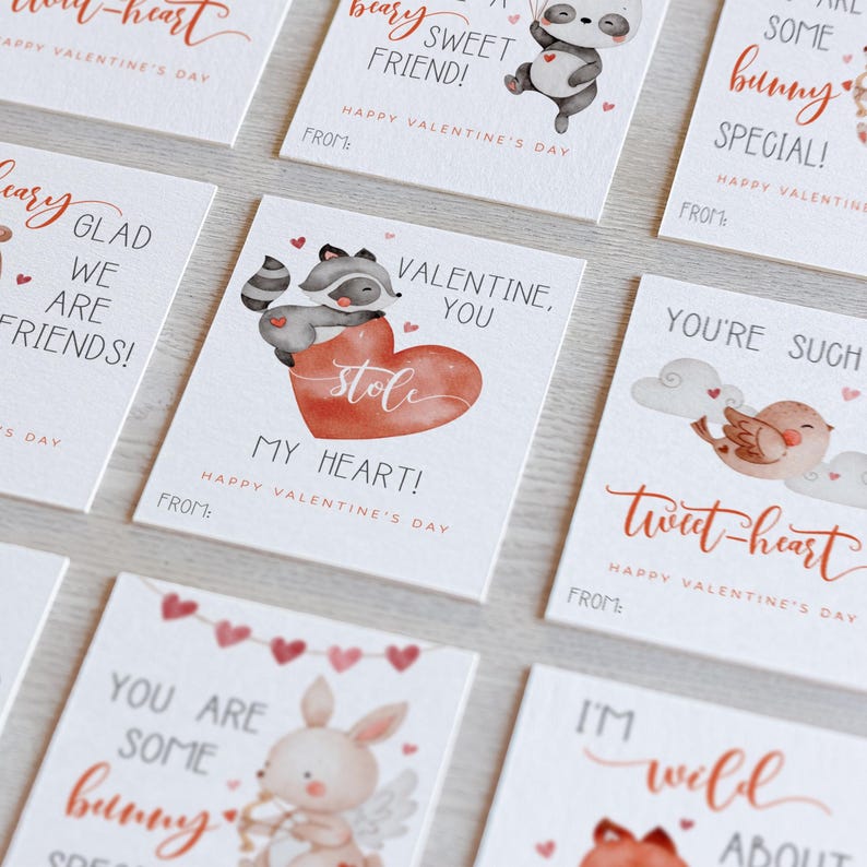 Woodland Animals Kids Valentine's, Valentines Cards for Kids School ...