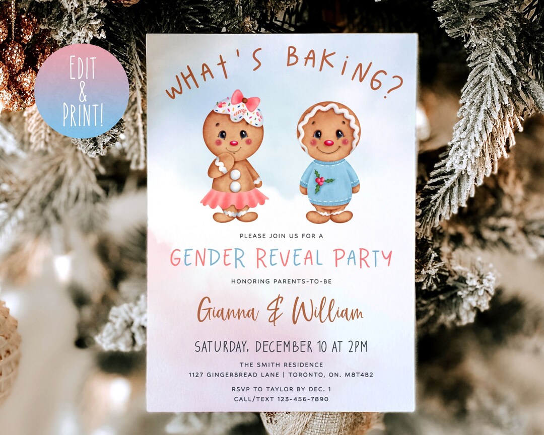Winter Gender Reveal Invitation, Whats Baking Gender Reveal Printable Invite, Baby Gender Reveal ...