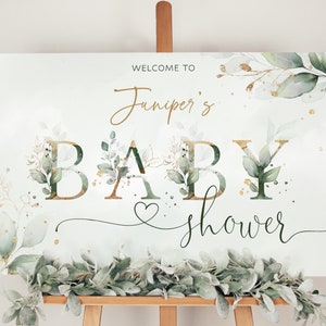 Greenery Baby Shower Welcome Sign, Printable Sage Green Baby Shower ...