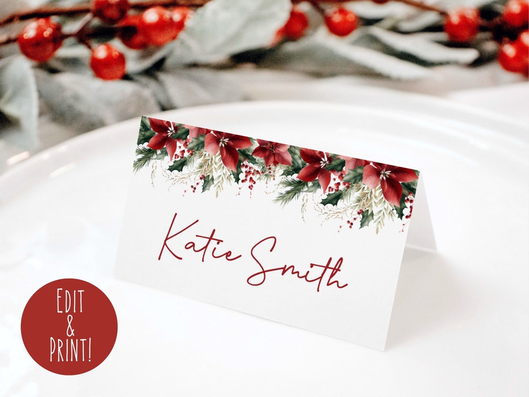 EDITABLE Christmas Name Cards, Holiday Name Place Cards, Christmas ...