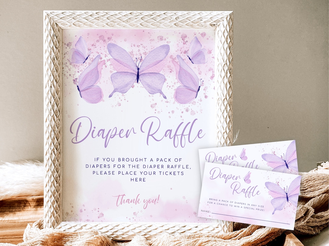Butterfly Diaper Raffle Sign, Butterfly Baby Shower Diaper Raffle ...