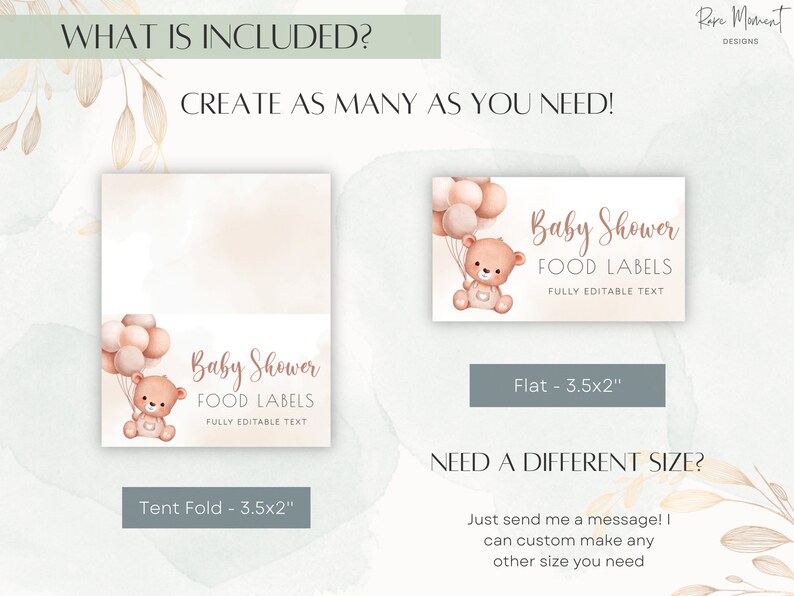Teddy Bear Baby Shower Food Labels Template Bear Baby Shower - Etsy