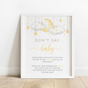 Moon and Stars Baby Shower Don't Say Baby Sign Template, Printable ...