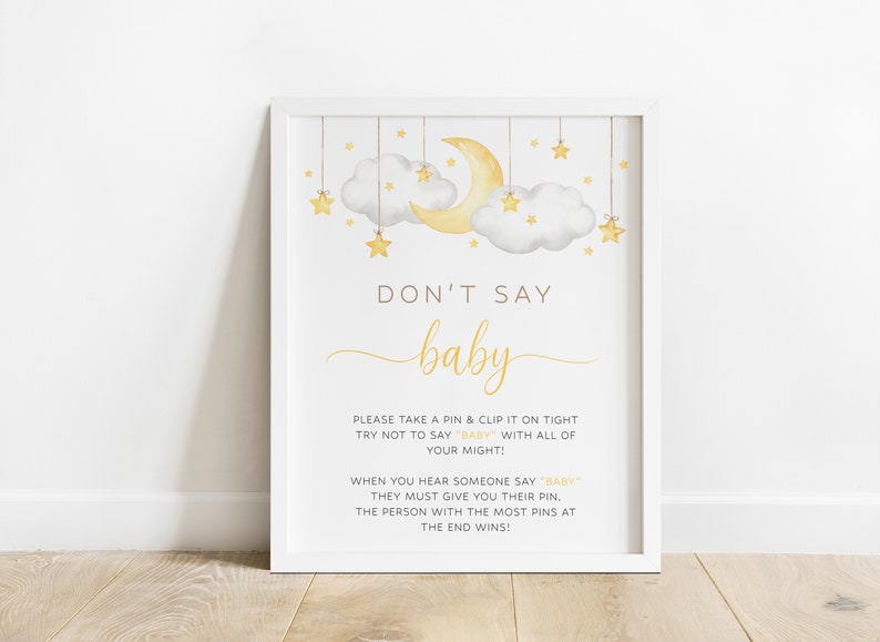 Moon and Stars Baby Shower Don't Say Baby Sign Template - Etsy