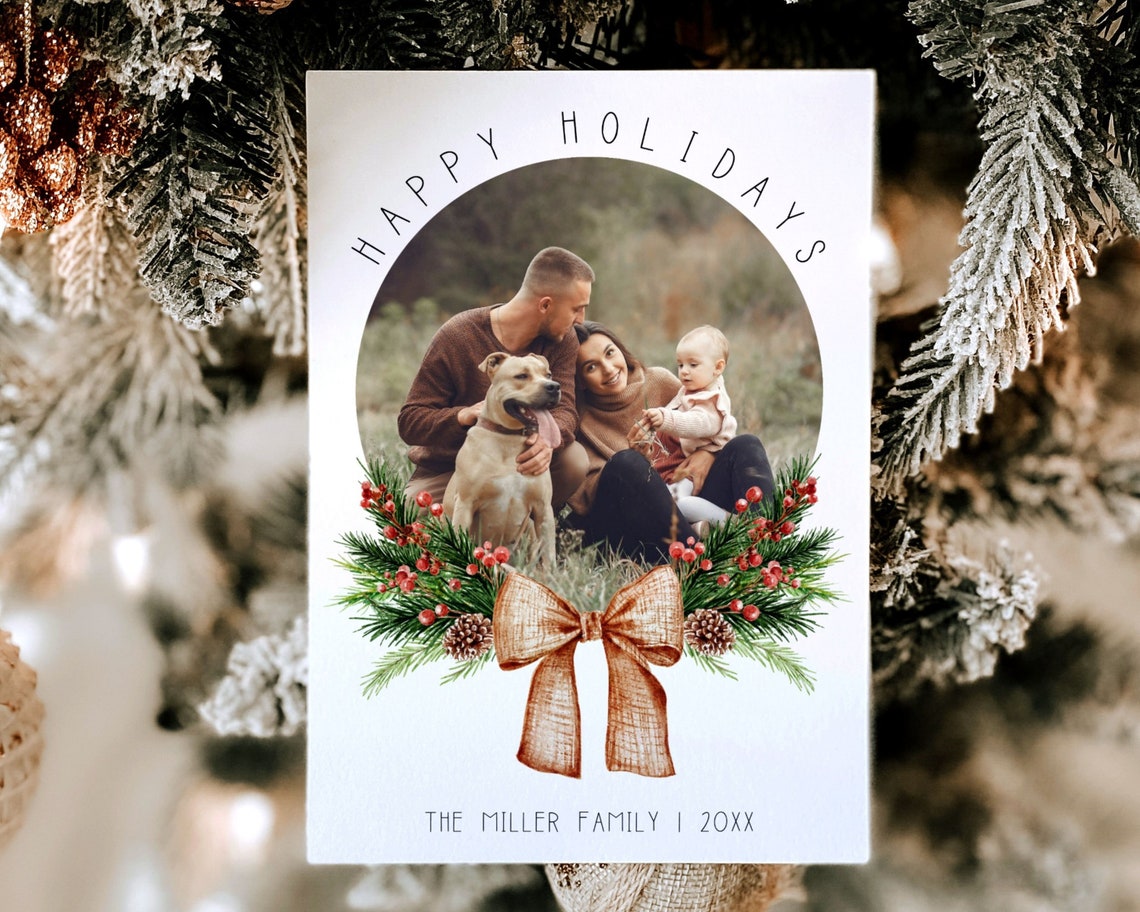 EDITABLE Christmas Card Template, Photo Christmas Card, Rustic Holiday ...