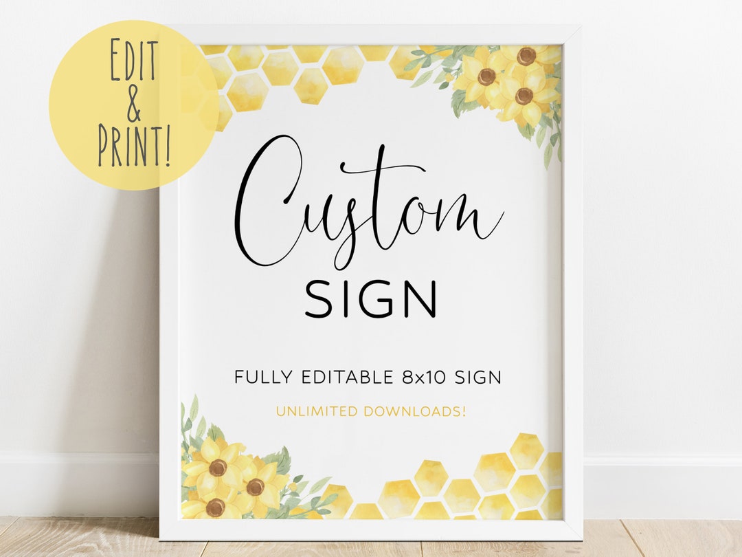 Bee Birthday Custom Sign Template, 1st Bee Day Signage, Custom 8x10 ...