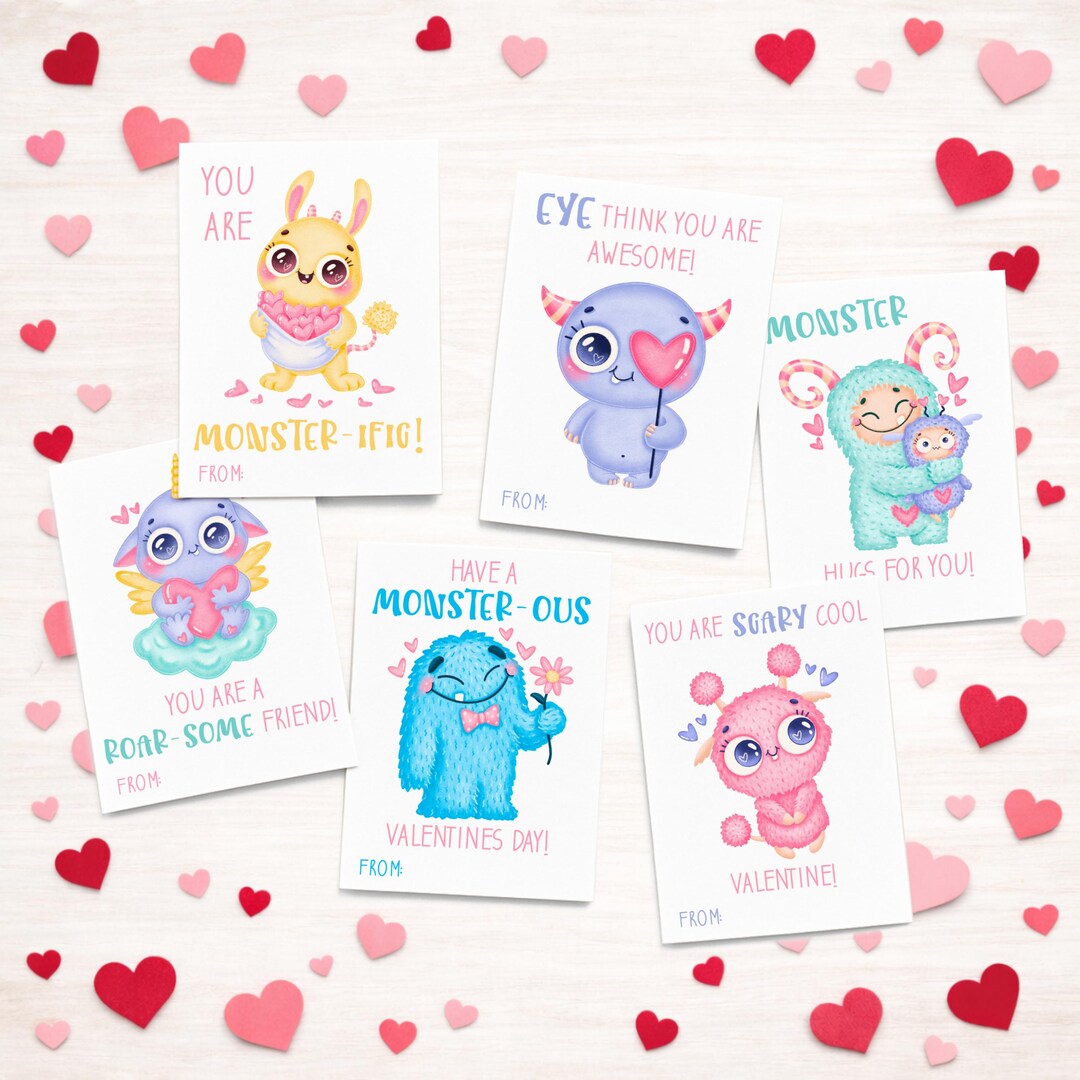 Printable Monster Valentines Day Cards for Kids, Classroom Valentines ...
