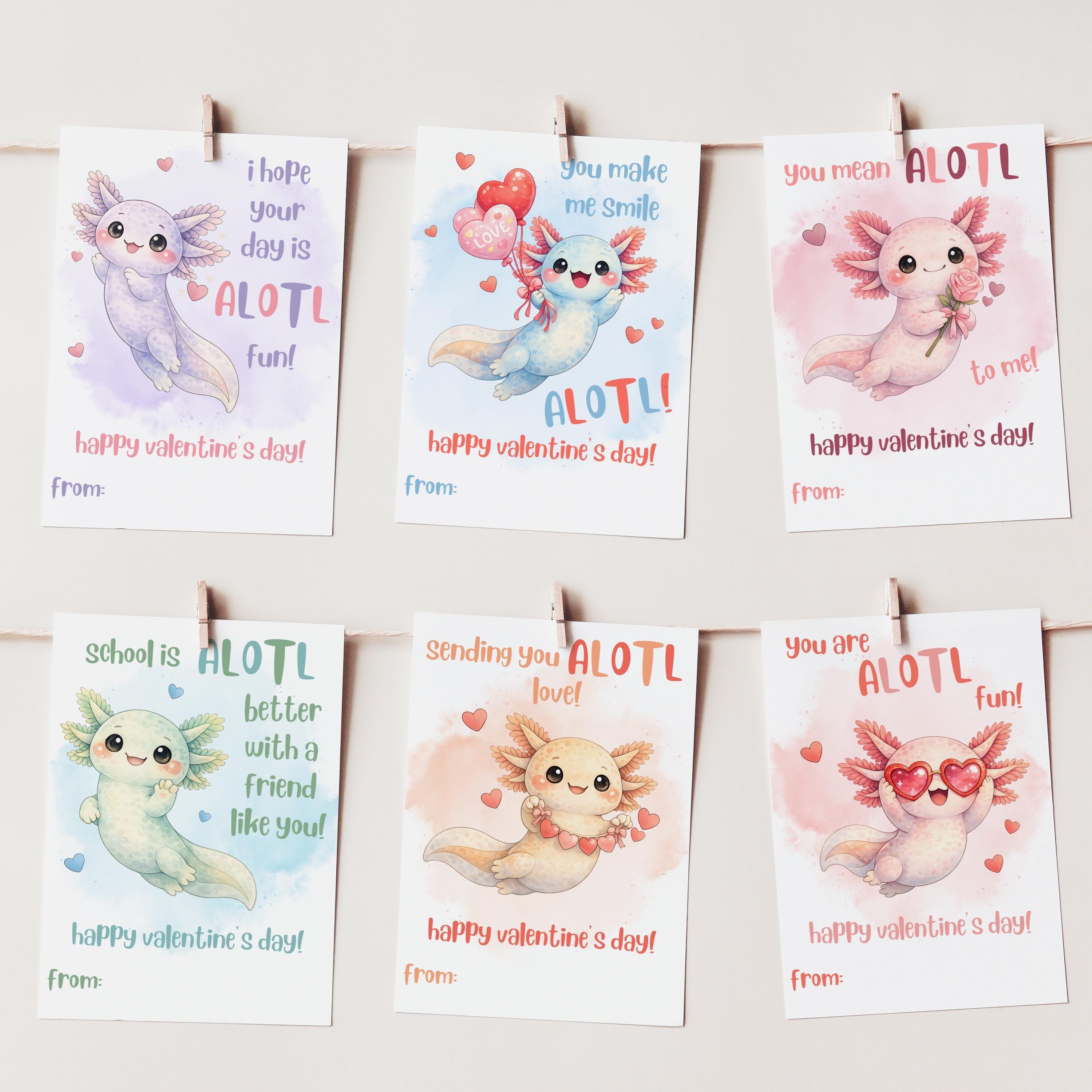 Axolotl Valentine's Day Cards, Printable Kids Valentines Cards for ...
