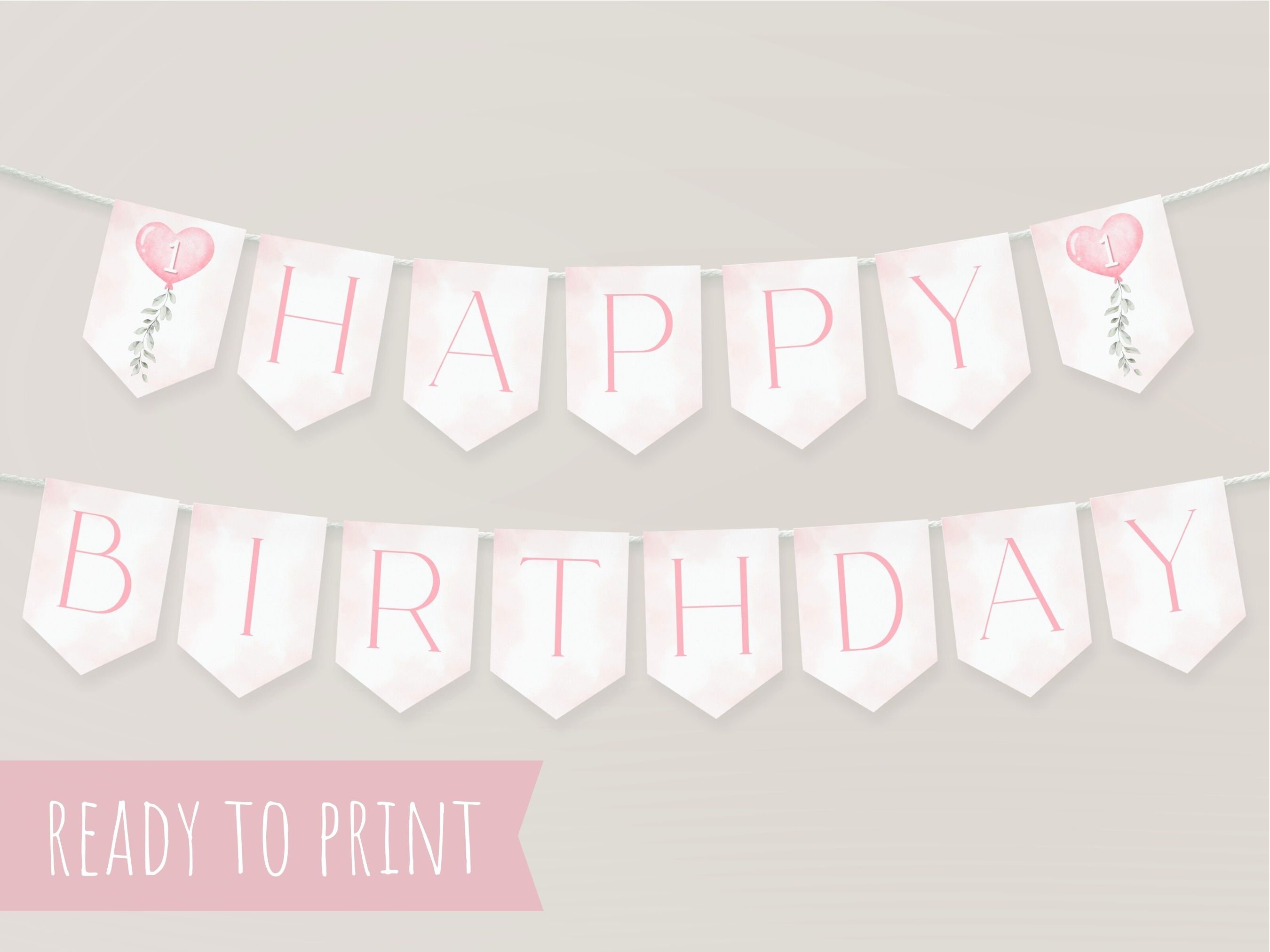 Valentine Happy Birthday Banner, Printable Girl Birthday Banner Instant ...