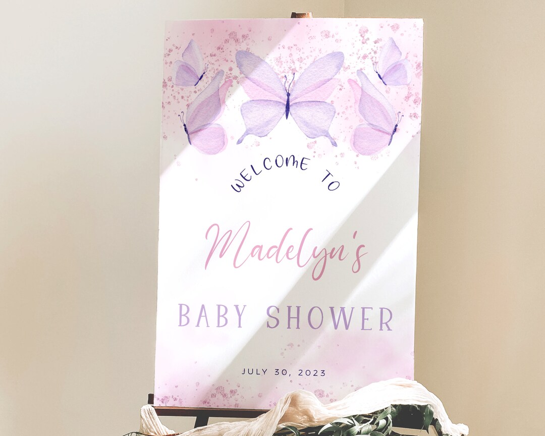 Butterfly Baby Shower Welcome Sign Template, A Little Butterfly is on ...