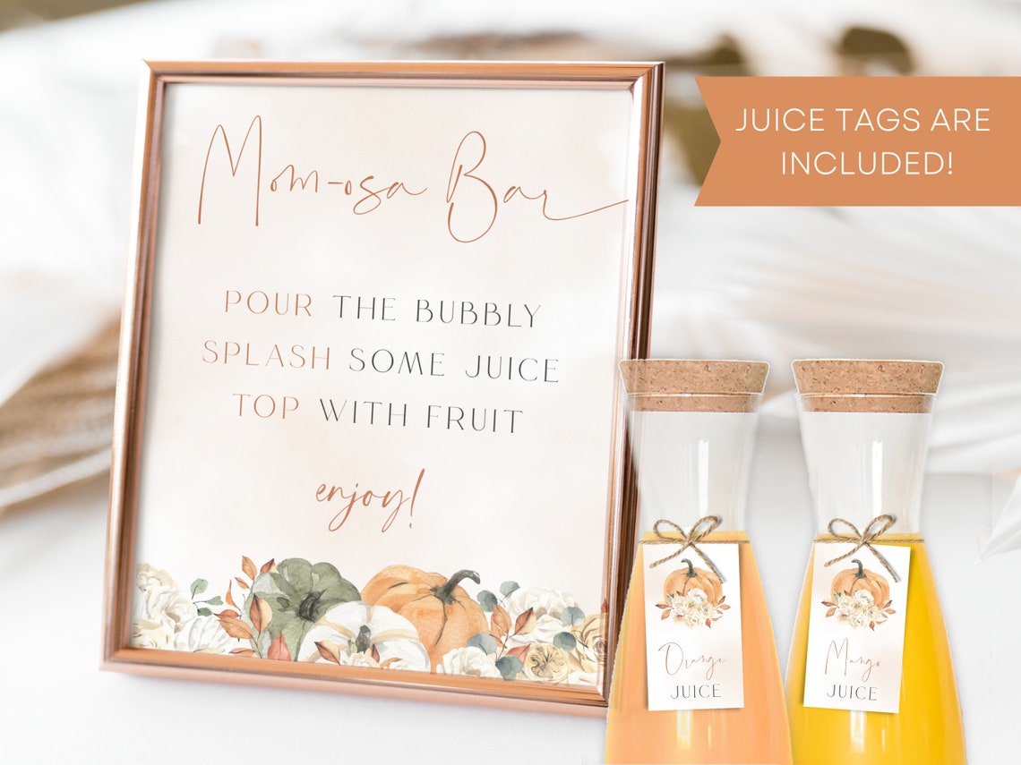 Pumpkin Baby Shower Mom-osa Bar Sign Template, Fall Mimosa Bar Sign ...