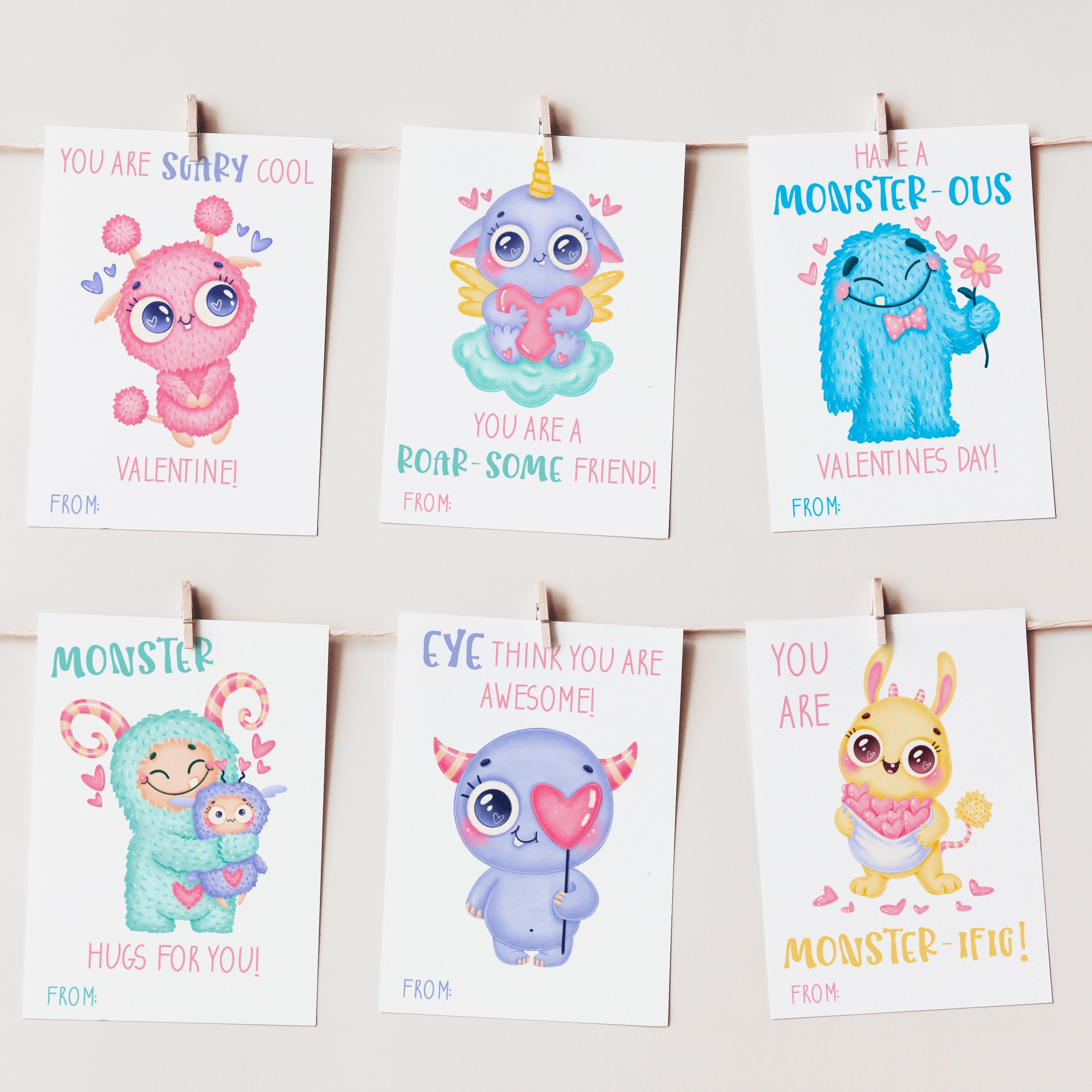 Printable Monster Valentines Day Cards for Kids, Classroom Valentines ...