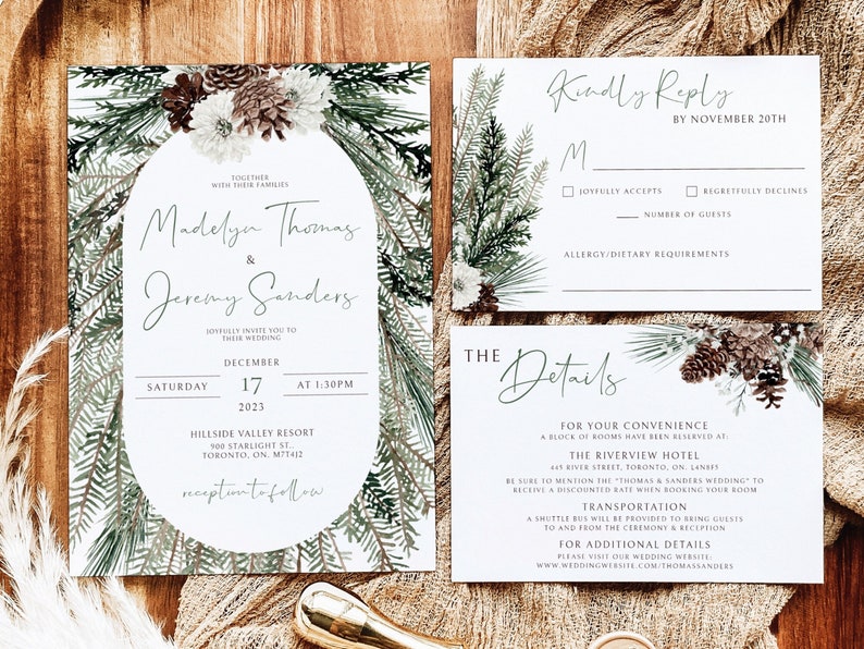 Winter Wedding Invitation Suite Christmas Wedding Invitation - Etsy